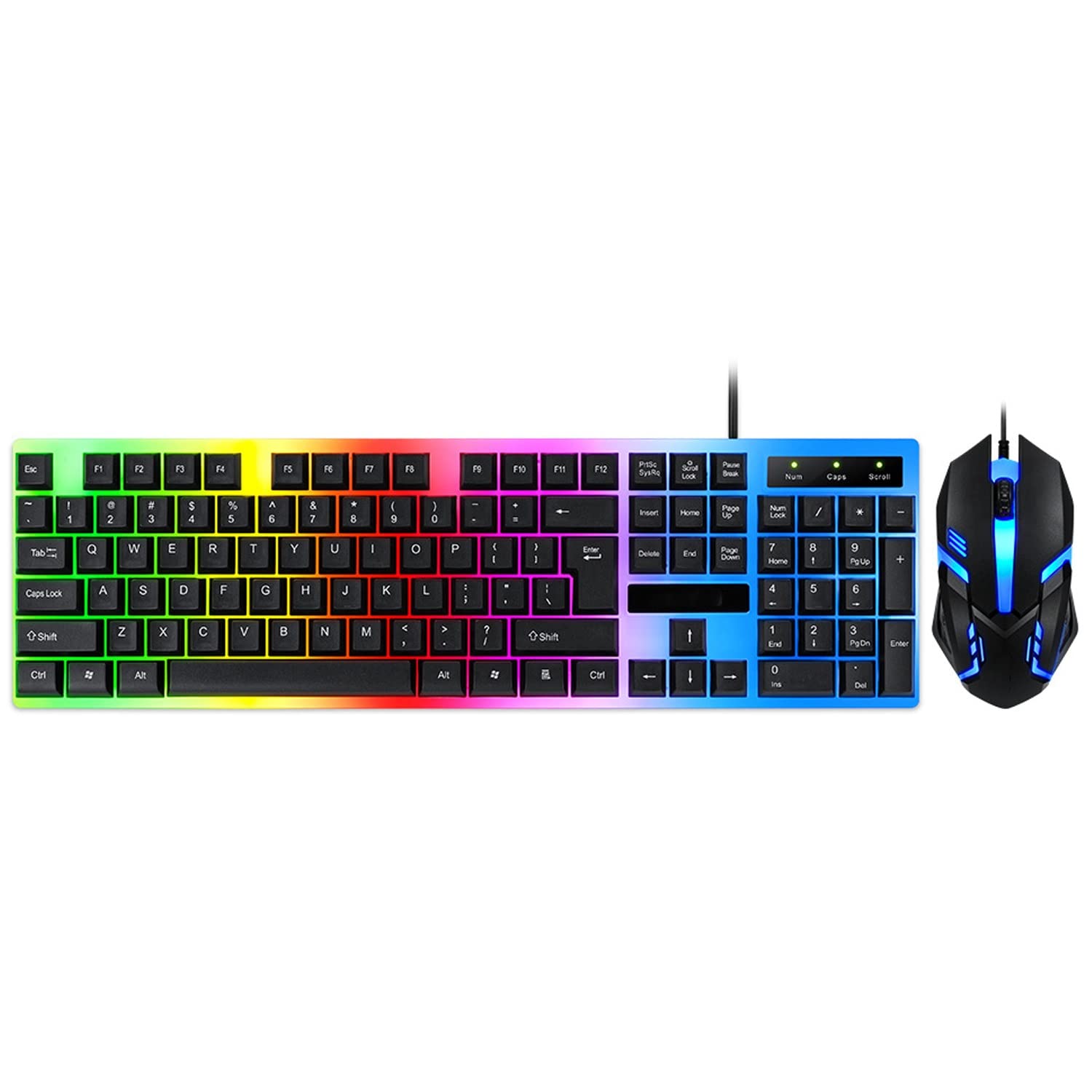 EXHNLE Wired Gaming Keyboard Mouse Combo LED Rainbow Backlit Gaming Keyboard RGB Gaming Mouse, with 104 Key Computer PC Gaming Keyboard for PC/Laptop (Color : Black)