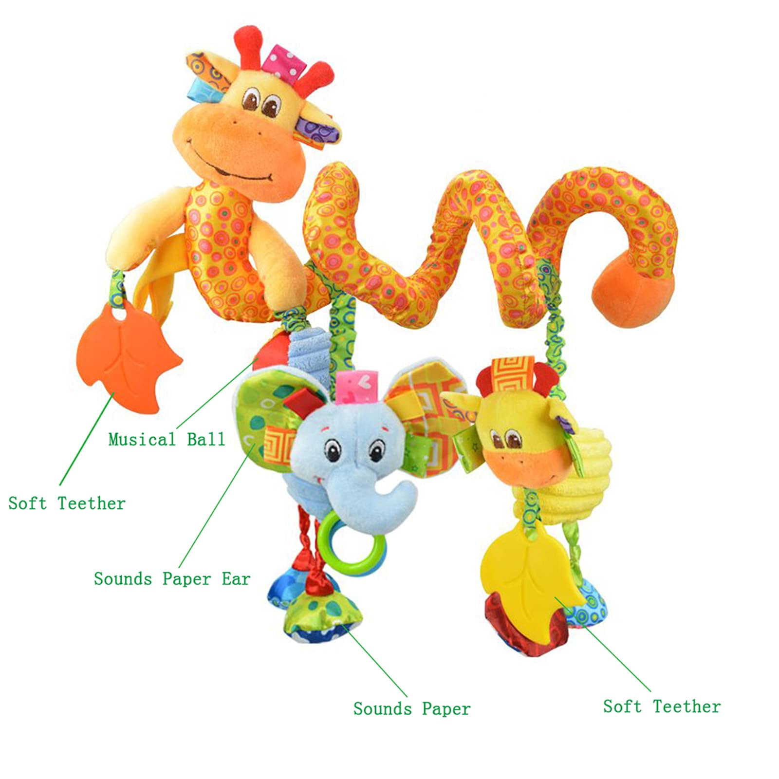 VX-star Baby Pram Crib Ornament Hangings Yellow Cute Little Deer Shape Design Spiral Plush Toys Stroller and Travel Activity Toy