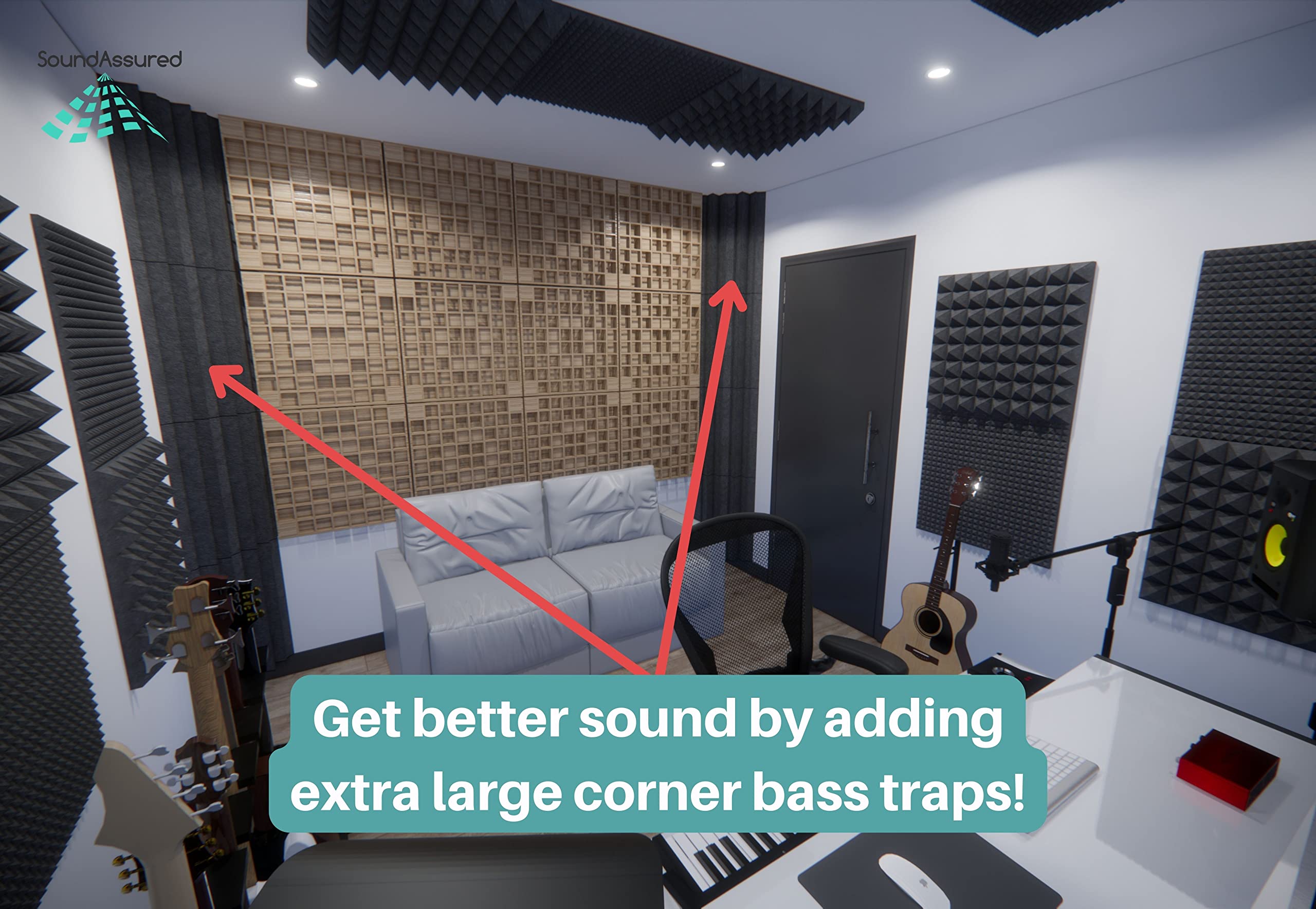 Color Acoustic Foam Bass Traps, Bulk 24โ x 12โ x 12โ XL Soundproofing Studio Foam Bass Trap Bundle (4 Pack, Charcoal)