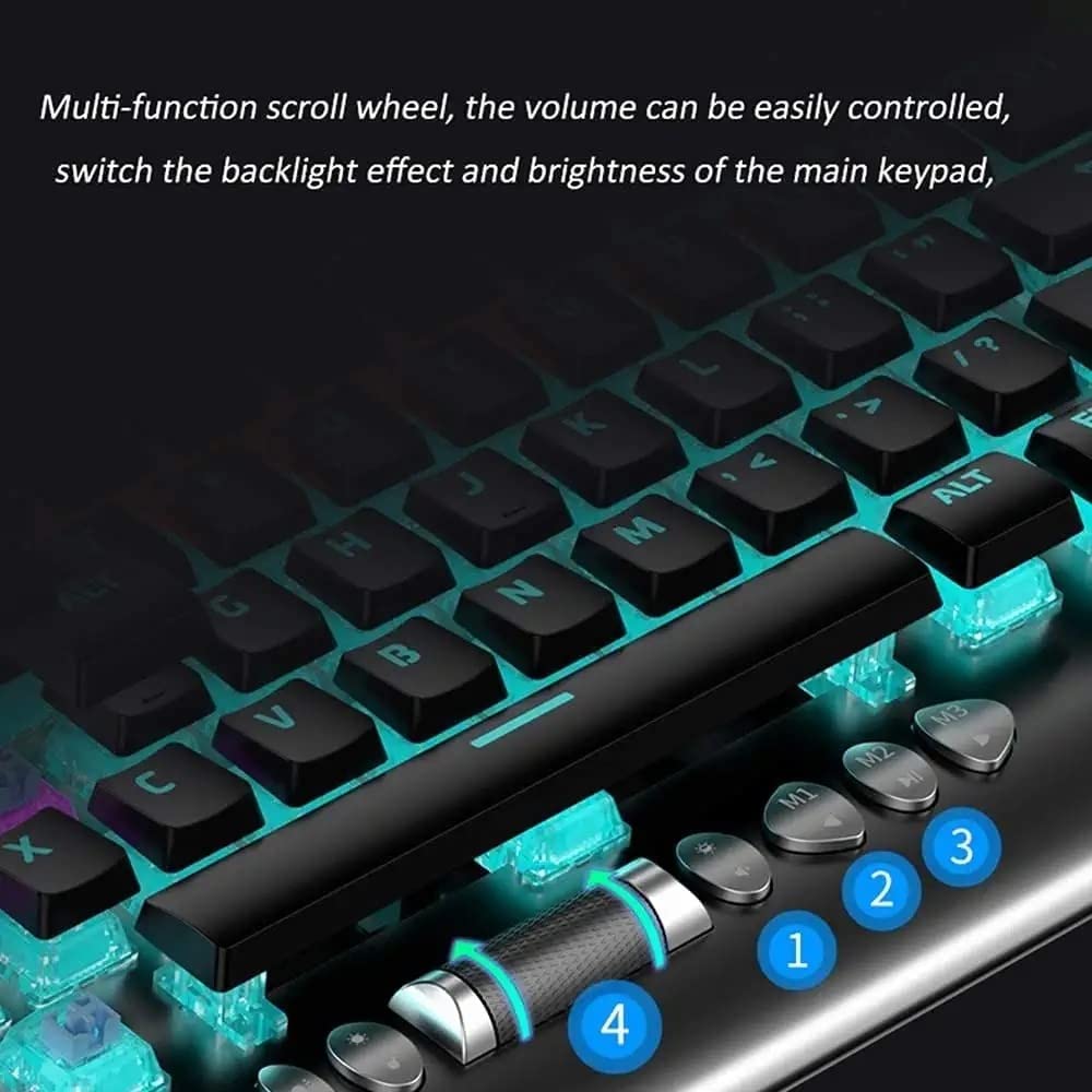 EYEARN Mechanical Gaming Keyboard, USB Wired Mechanical Keyboard, LED Rainbow Backlit Wired Keyboard, Suitable for Office, Games, Work, Family, Competitive Games (104 Keys) Responsive and Fast