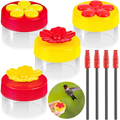 Hand Hummingbird Feeder, 4Pcs Mini Flower Handheld Hummingbird Feeder with 4Pcs Cleaning Brush, Window Humming Wild Bird Feeders for Outdoor Supplies