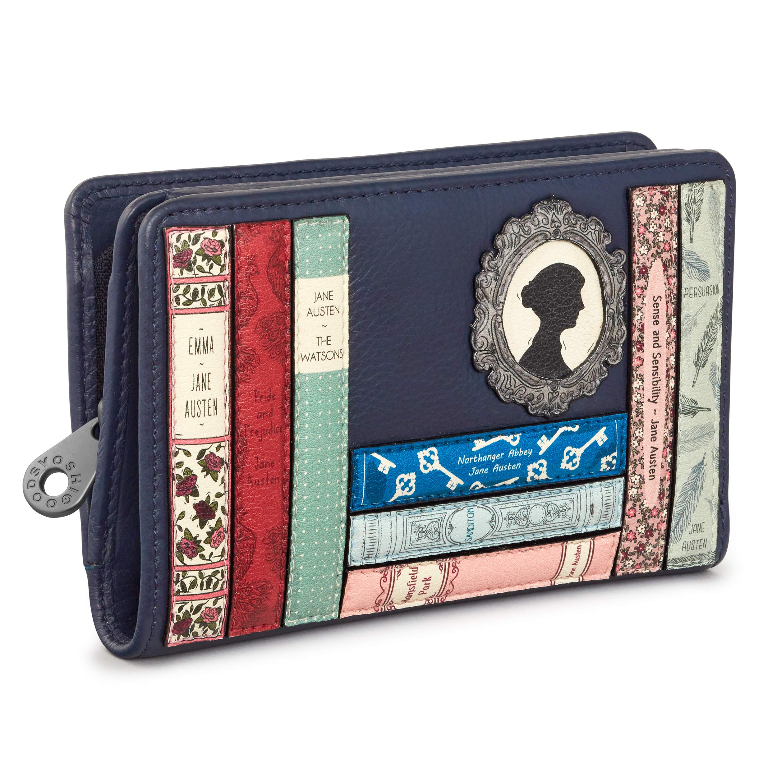 Yoshi Jane Austen Bookworm Flap Over Ladies Purse, Genuine Leather Womens Wallet, Navy, One Size, Classic