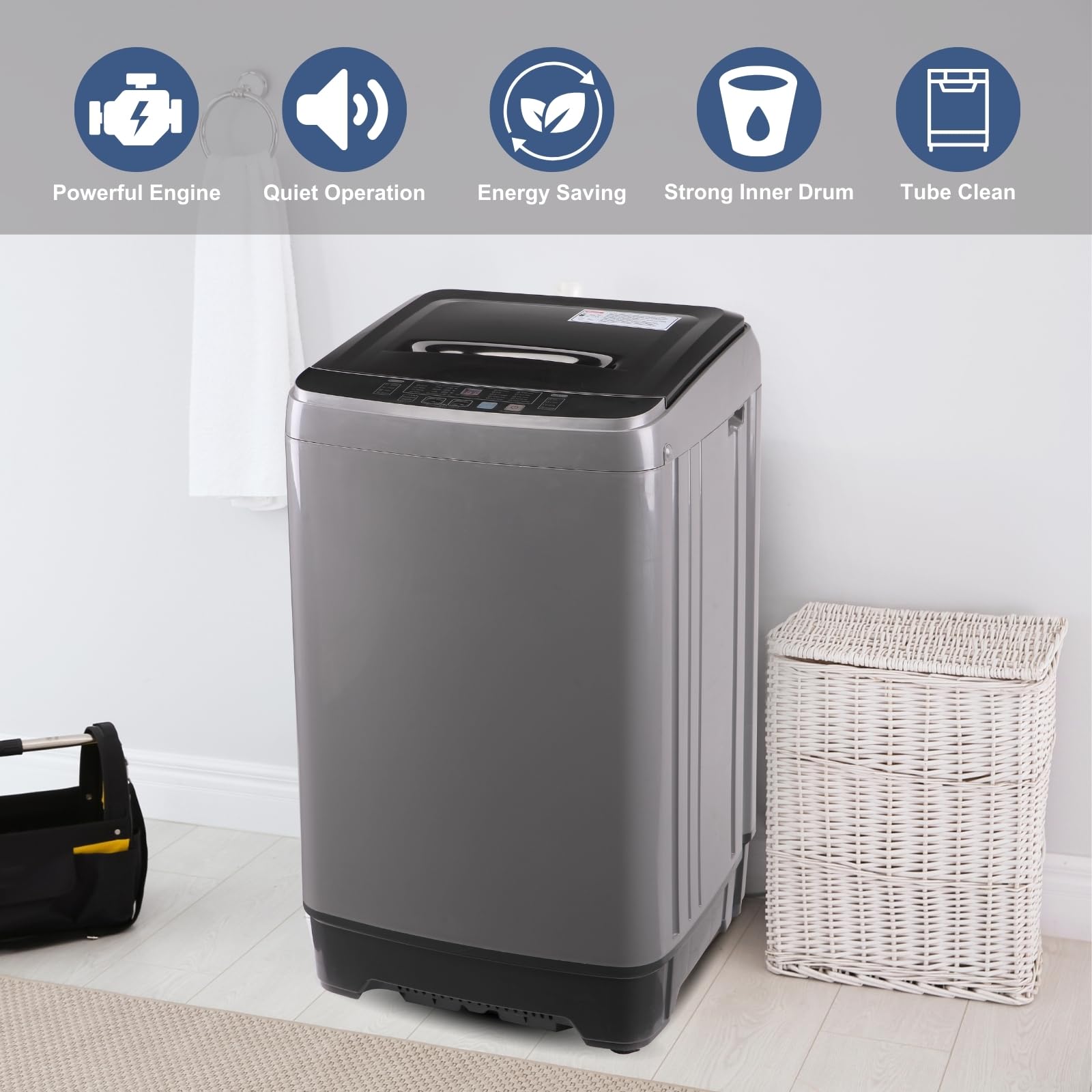 Fox Shack Washing Machine 15.6 LBS Automatic Laundry Machine with 10 Programs, LED Display, 8 Water Levels, High-efficiency Portable Compact Washer for Apartment, RV, Dorm