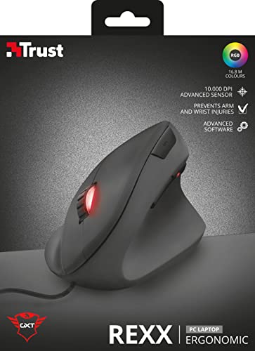 Trust Gaming GXT 144 Rexx Vertical Ergonomic Gaming Mouse, 250-10,000 DPI, 6 Buttons, Black