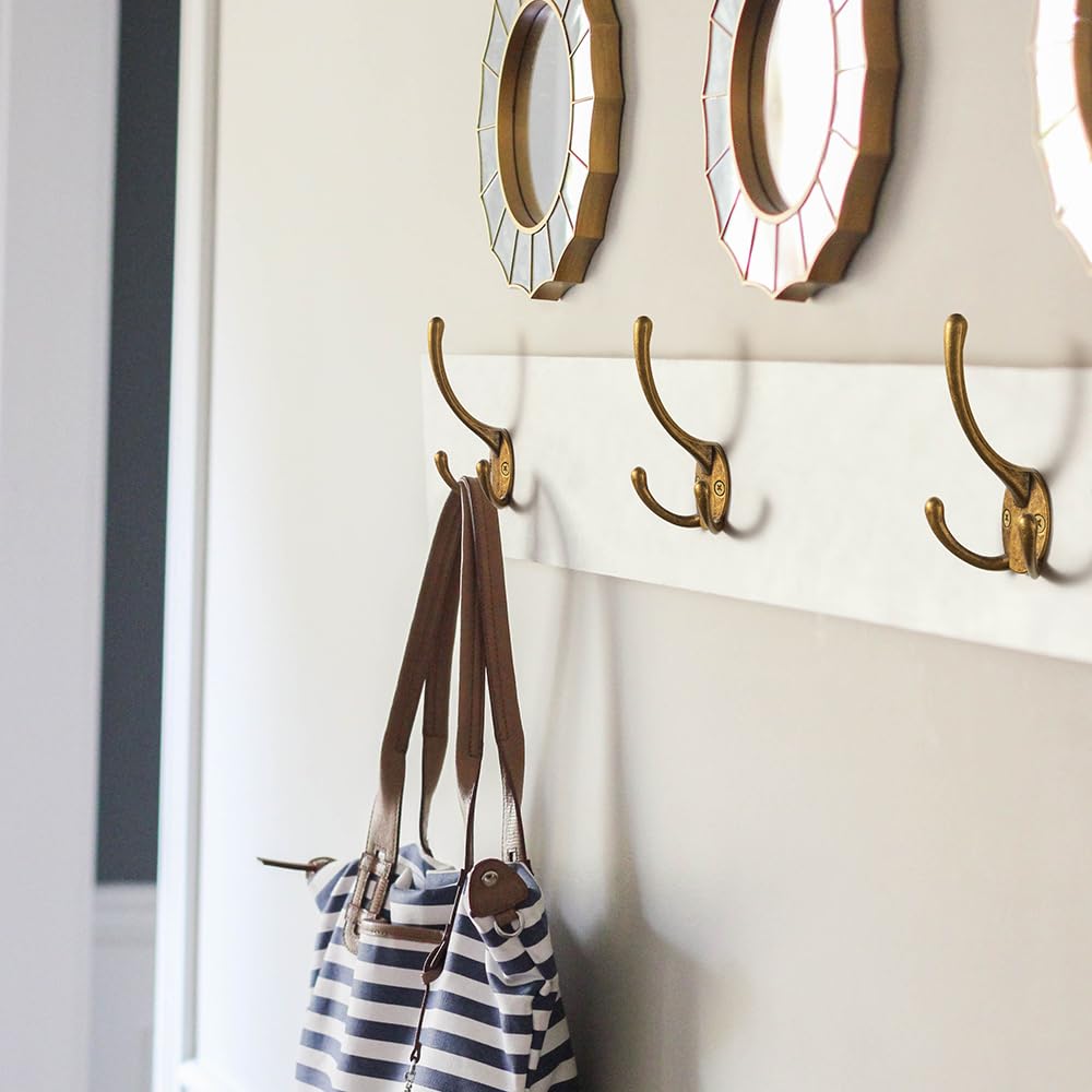 Goo-Ki Antique Brass Zinc Alloy Triangle Coat Hooks - Affordable Luxury Triangle Coat Hooks Hardware for Bedroom, Kitchen, 6 Pack