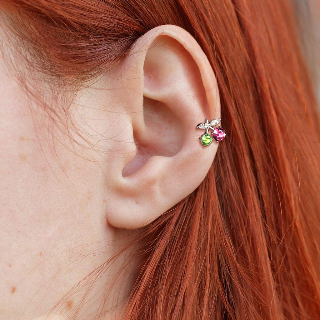 Covet Jewelry CZ Cherry Top on Internally Threaded 316L Surgical Steel Flat Back Studs for Labret, Monroe, Cartilage and More (16GA (1.2mm), Length: 5/16" (8mm))