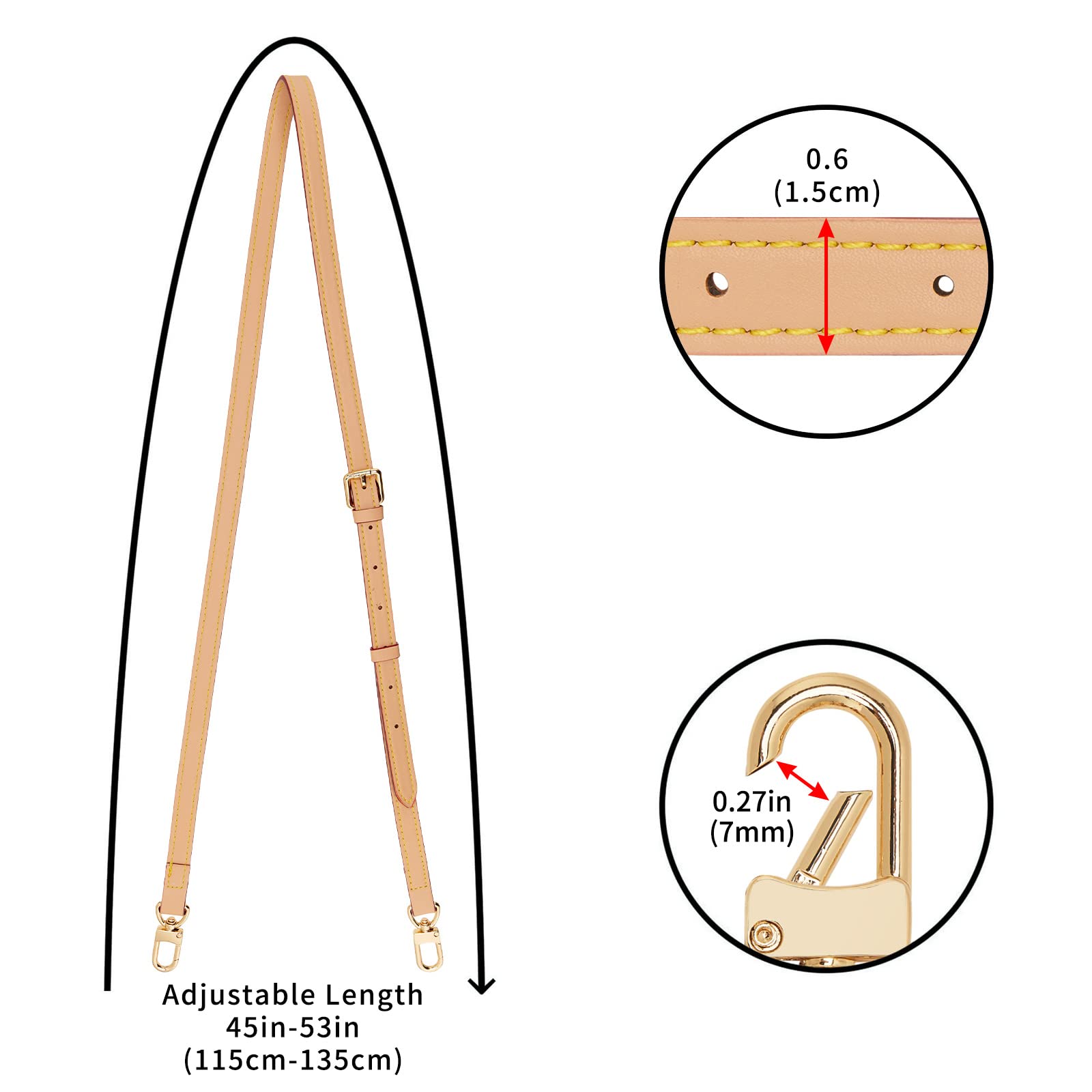 DOAPMLL Purse Straps Leather Crossbody Replacement Adjustable Whit Gold Hardware Thin Shoulder handbag Strap For Women(Beige-0.6IN1.5CM)