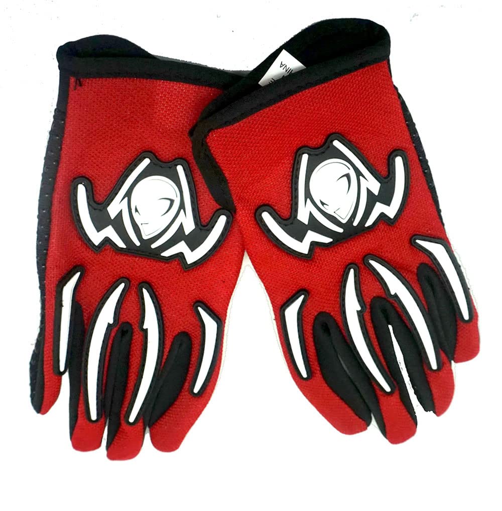 WOW Youth Kids Motocross Helmet BMX MX ATV Dirt Bike Helmet Spider Red + Goggles + MG Youth Red Glove Bundle