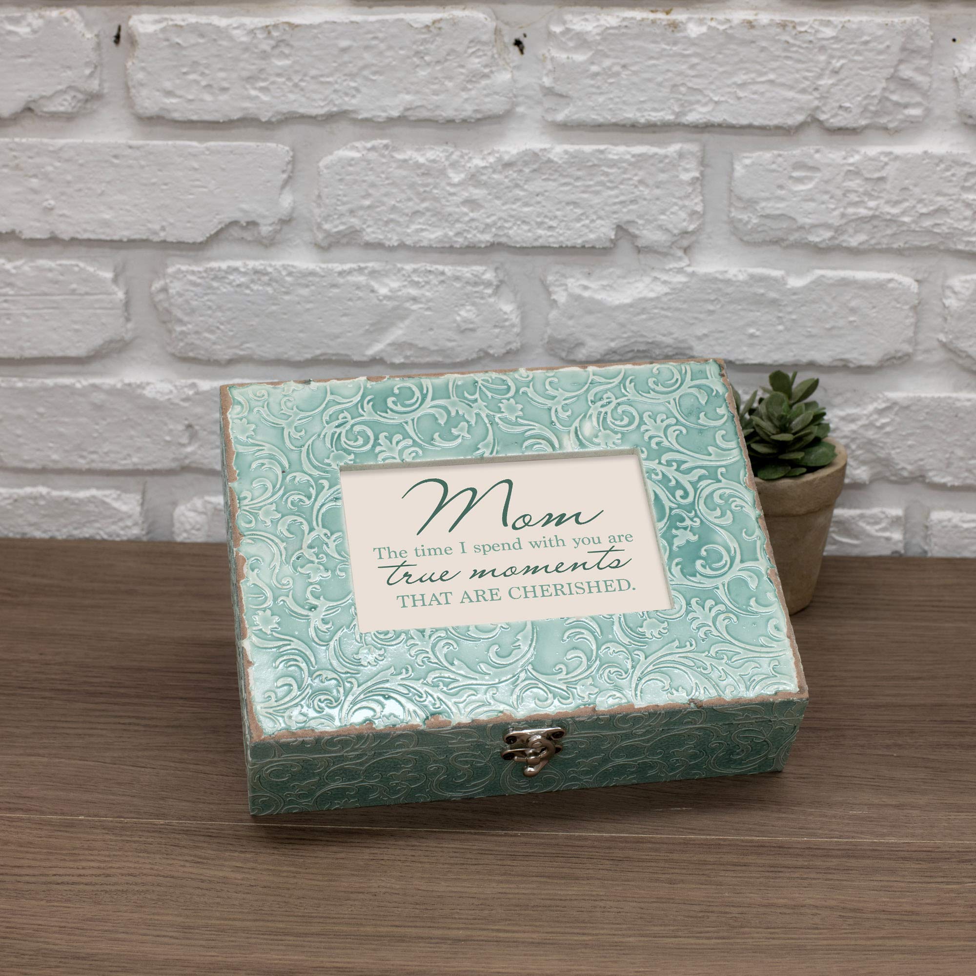 Cottage Garden Mom Moments Cherished Embossed Teal Filigree Music Box Plays What a Wonderful World