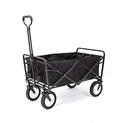 Olympia Tools 85-182 Folding & Rolling Flatbed Cart for Loading, Olive Green with Blue Bumper, 600 Lb. Load Capacity & MacSports Collapsible Folding Outdoor Utility Wagon, Black