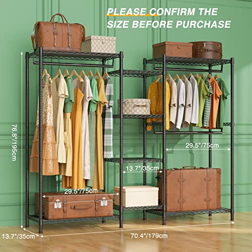 LEHOM G7 Heavy Duty Clothes Rack for Hanging Clothes, Portable Garment Rack Compact Size Closet Organizer, Freestanding Metal Clothing Rack Wardrobe Closet with Storage Shelves for Bedroom(Medium)