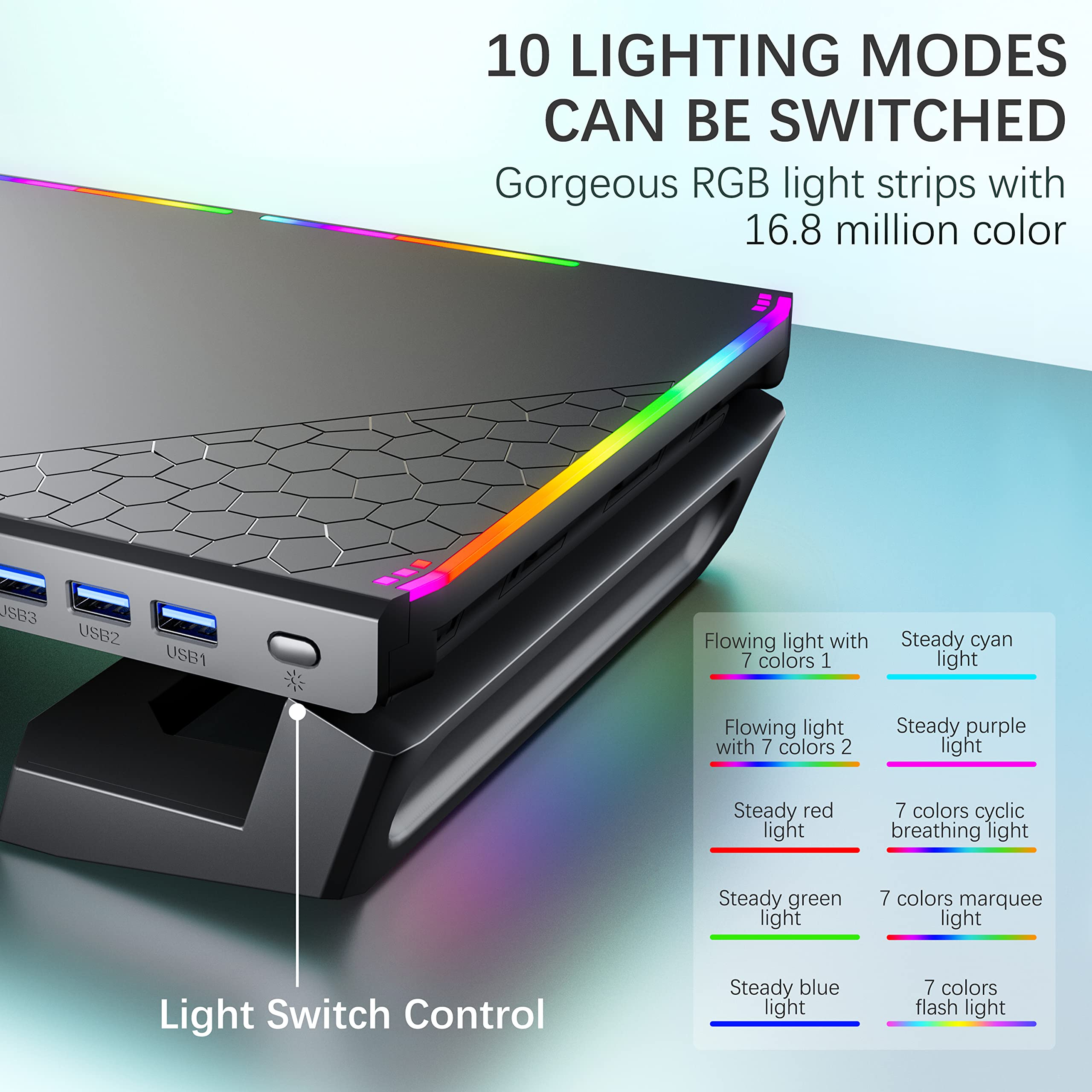 MOOJAY Monitor Stand for Desk RGB Gaming Lights with 4 USB 3.0 Hub