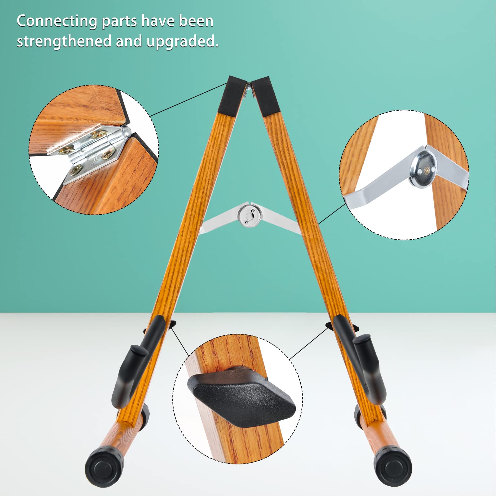VANPHY Adjustable Beech Wood Guitar Stand Folding Electric Acoustic Guitar Stand Floor Bass Stand Wooden with Padded Classical bass Stand A-Frame Ukulele
