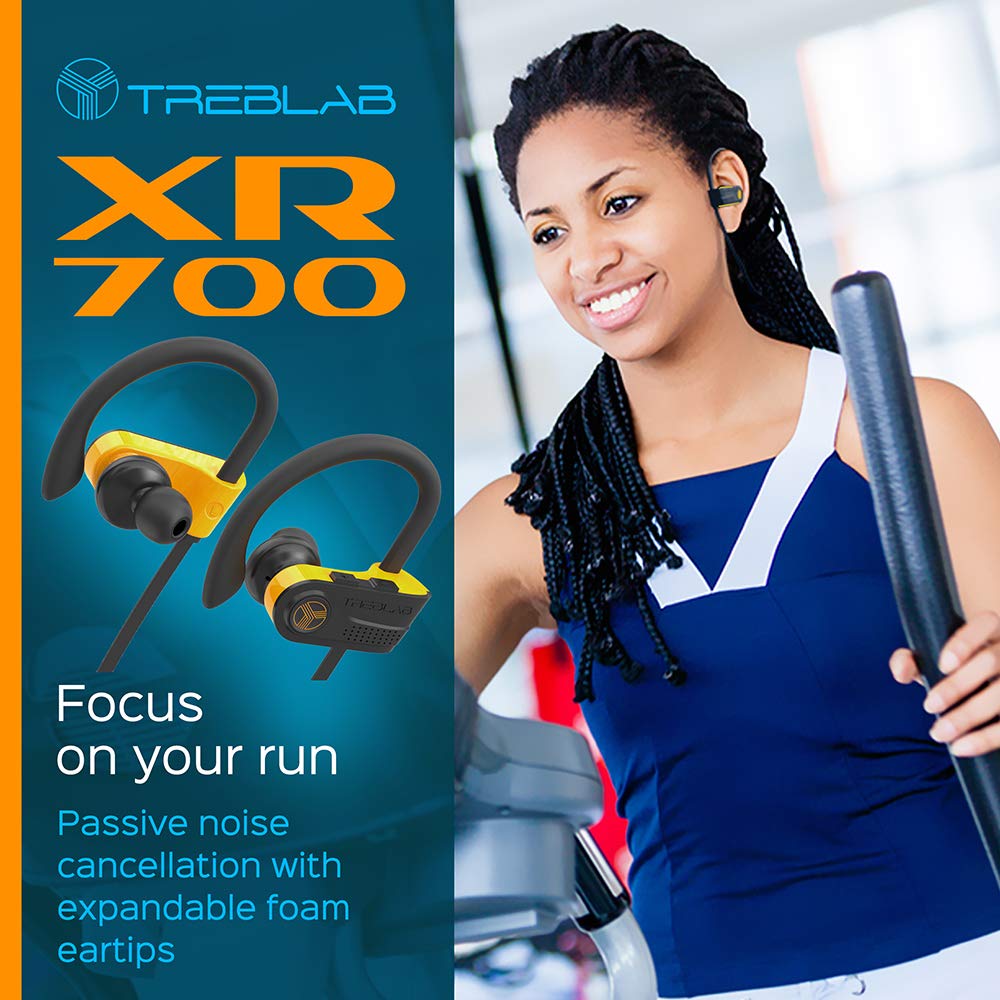 TREBLAB XR700 Wireless Sports Earbuds, Bluetooth 5.0, IPX7 Waterproof, Sweatproof, Custom Adjustable Earhooks, Noise Cancelling, in-Ear Headset