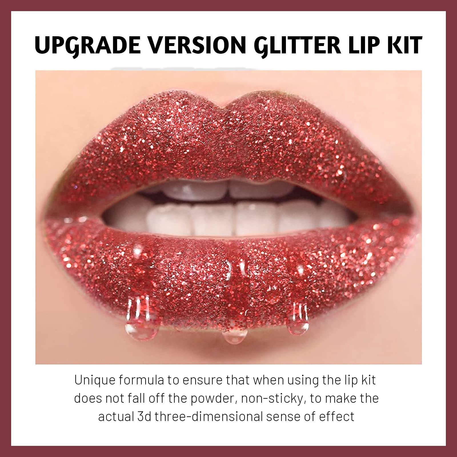 FREEORR 3 Colors Glitter Lip Kit, Diamond and Glitter Metallic Lip Powder with Lip Primer, Waterproof Long Lasting & Smudge Proof, Upgrade Version Glitter Lip Cosmetic without Sticky Flake Off Set B