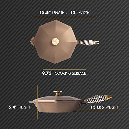 FINEX 12" Cast Iron Skillet with Lid, Modern Heirloom, Handcrafted in The USA, Pre-Seasoned with Organic Flaxseed Oil