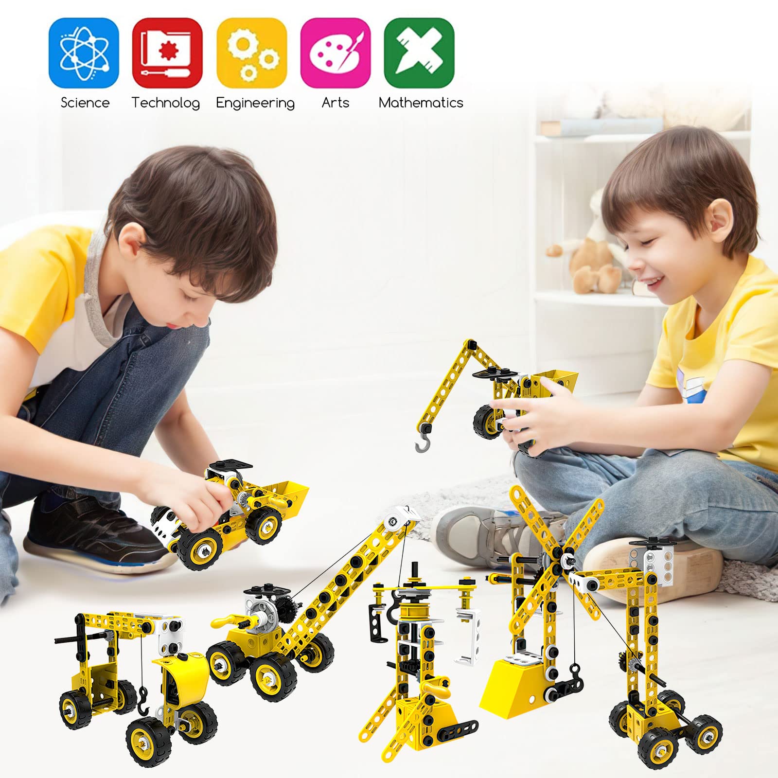Educational Building Toys STEM Learning Kit with 100PCS Construction Blocks for Preschool Kids, Engineering Toys Creative Game Fun Activity Superior Gift for Kid Age 4 5 6 7 8 9 10+ Years Old