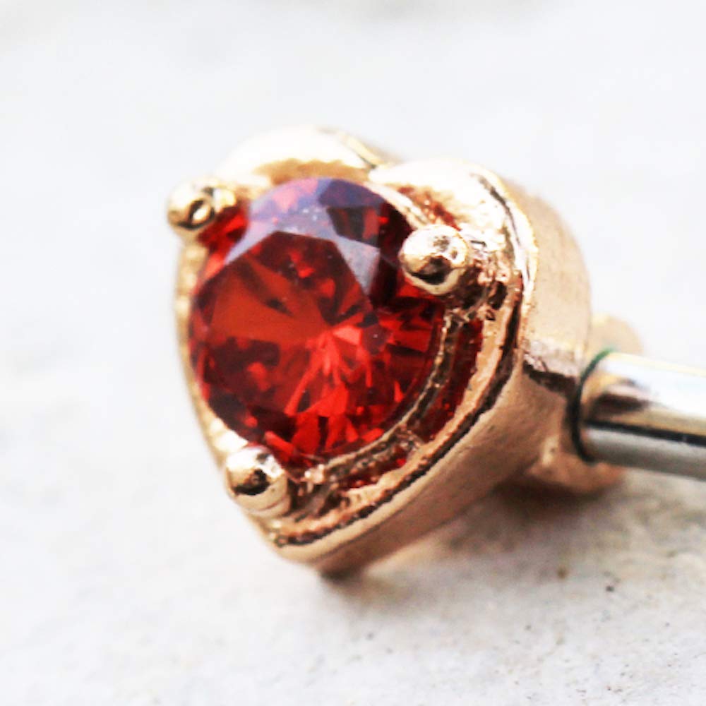 Covet Jewelry Rose Gold Plated Red CZ Heart Nipple Bar