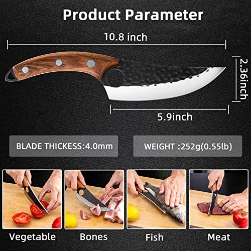 Hand-Forged Boning knife with Sheath, Pocket Knife Sharpener with Gift Box Martensitic Stainless Meat Cleaver Butcher Knives Chef knife Vegetable Knife Asian Knife