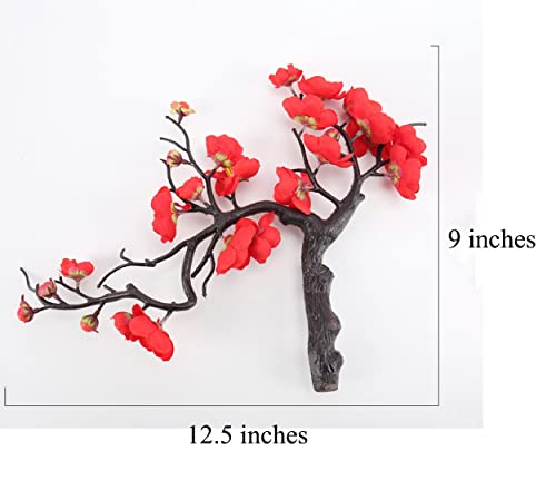 Suandsu 2 Pcs Artificial Plum Blossom Fake Wintersweet DIY Flowers Home Hotel Office Wedding Party Garden Decor 9'' High Red