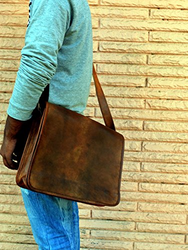 Leather Real Messenger Bag for Laptop Briefcase Satchel Men and Women Handmade Laptop Bag Satchel Bag Padded Messenger Bag (13 inch Small)