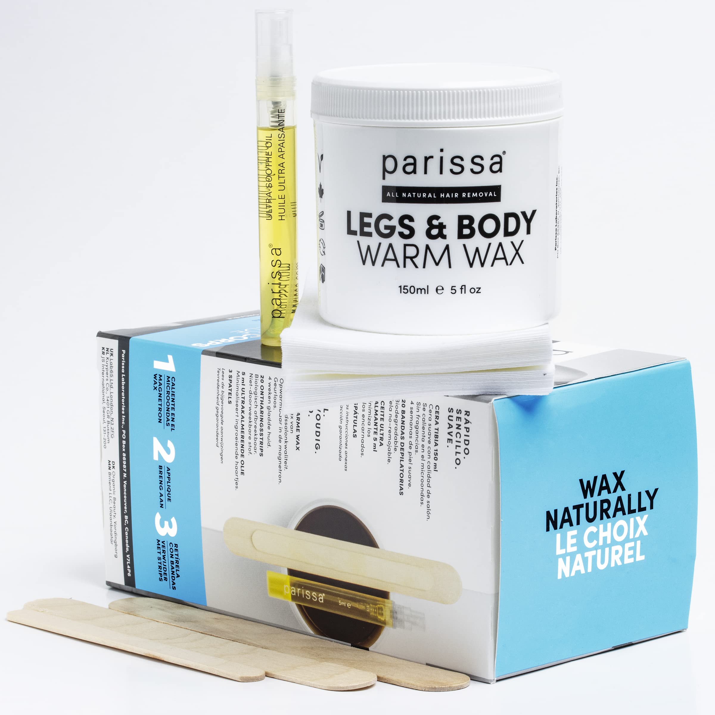 Parissa Legs & Body Warm Wax Kit, Salon-Style Microwavable Formula for Coarse Hair Removal on Face or Body, At-Home Waxing Kit