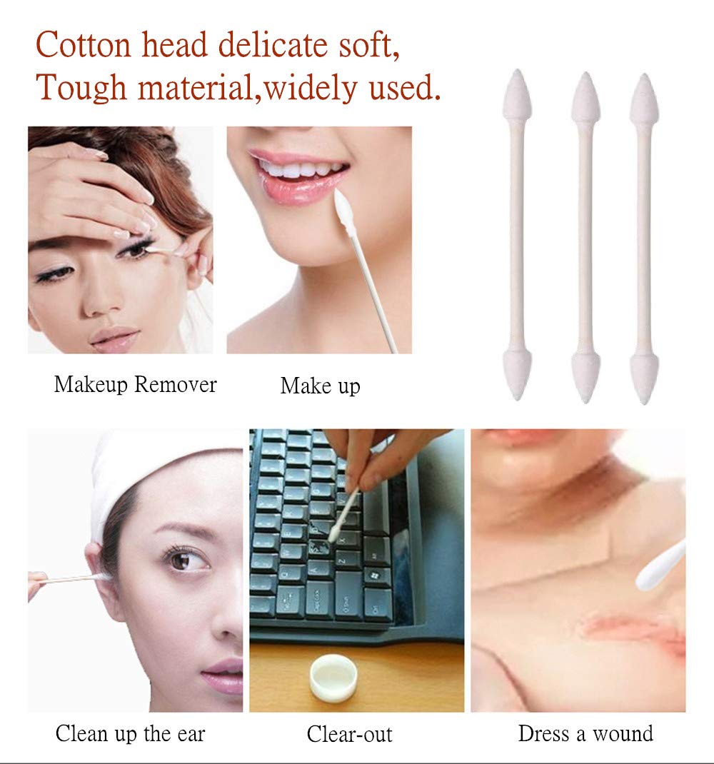 Cotton Swabs 800 Pieces, Double Precision Tips with Paper Stick, 4 Packs of 200 Pieces (Pointed+Spiral Head)