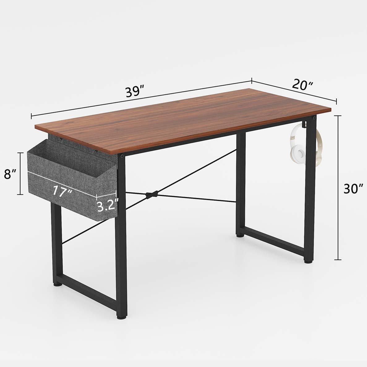 COTUBLR Computer Desk with Storage Bag, Work Desk for Home Office, Study Table for Small Space, Simple Table Desk for Bedroom, Home Office Desk (39 in, Espresso)