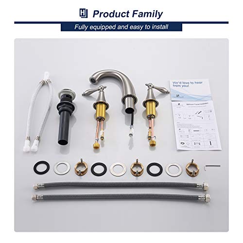 HOMELODY Widespread Bathroom Faucet 8 Inch Lavatory Faucet 2 Handle with Pop Up Drain and Supply Hose, Brushed Nickel