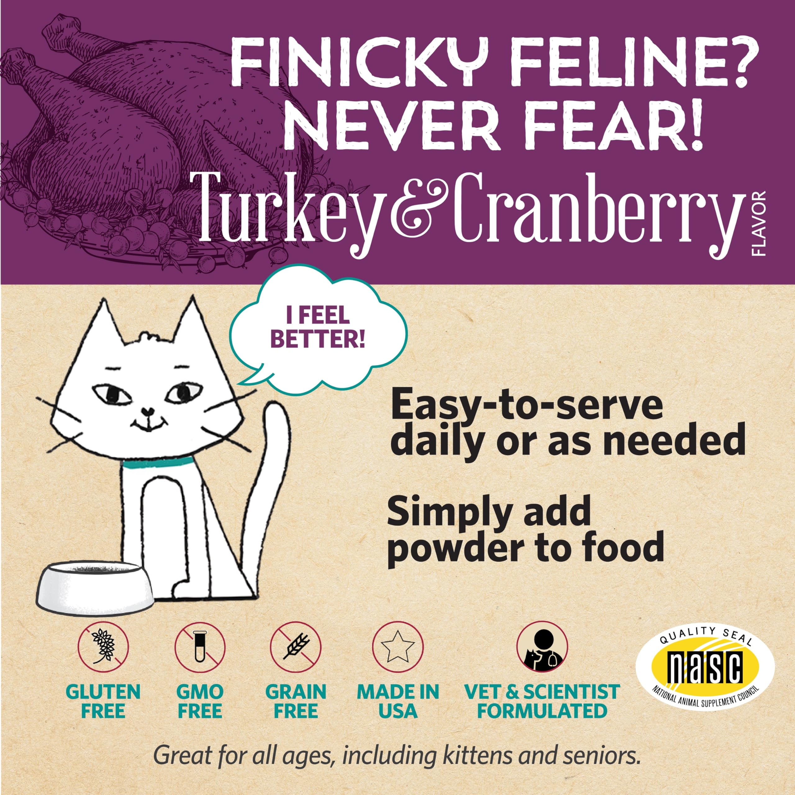 Meowbiotics Kitty P. Freely Cat Urinary Supplement, Cranberry for Cats, Cat UTI & Cat Kidney Support Powder Probiotics for Cats, Made in USA (30 Days)
