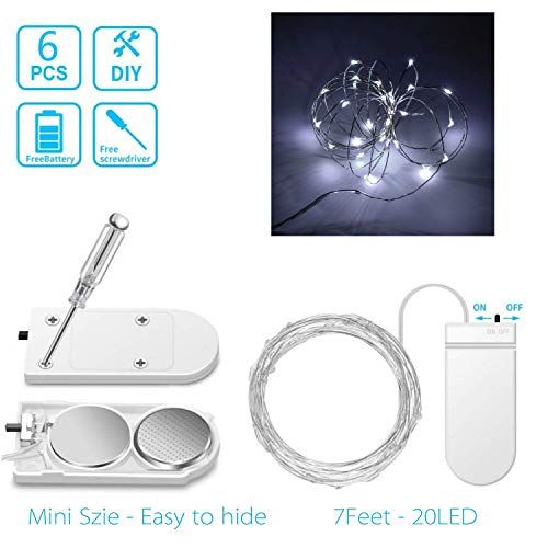 CUUCOR Fairy String Lights Battery Operated, 7ft 20 Micro LED Silver Copper Wire Lights Firefly Starry Lights for Bedroom DIY Party Wedding Christmas Decorations (White, 6 Pack)