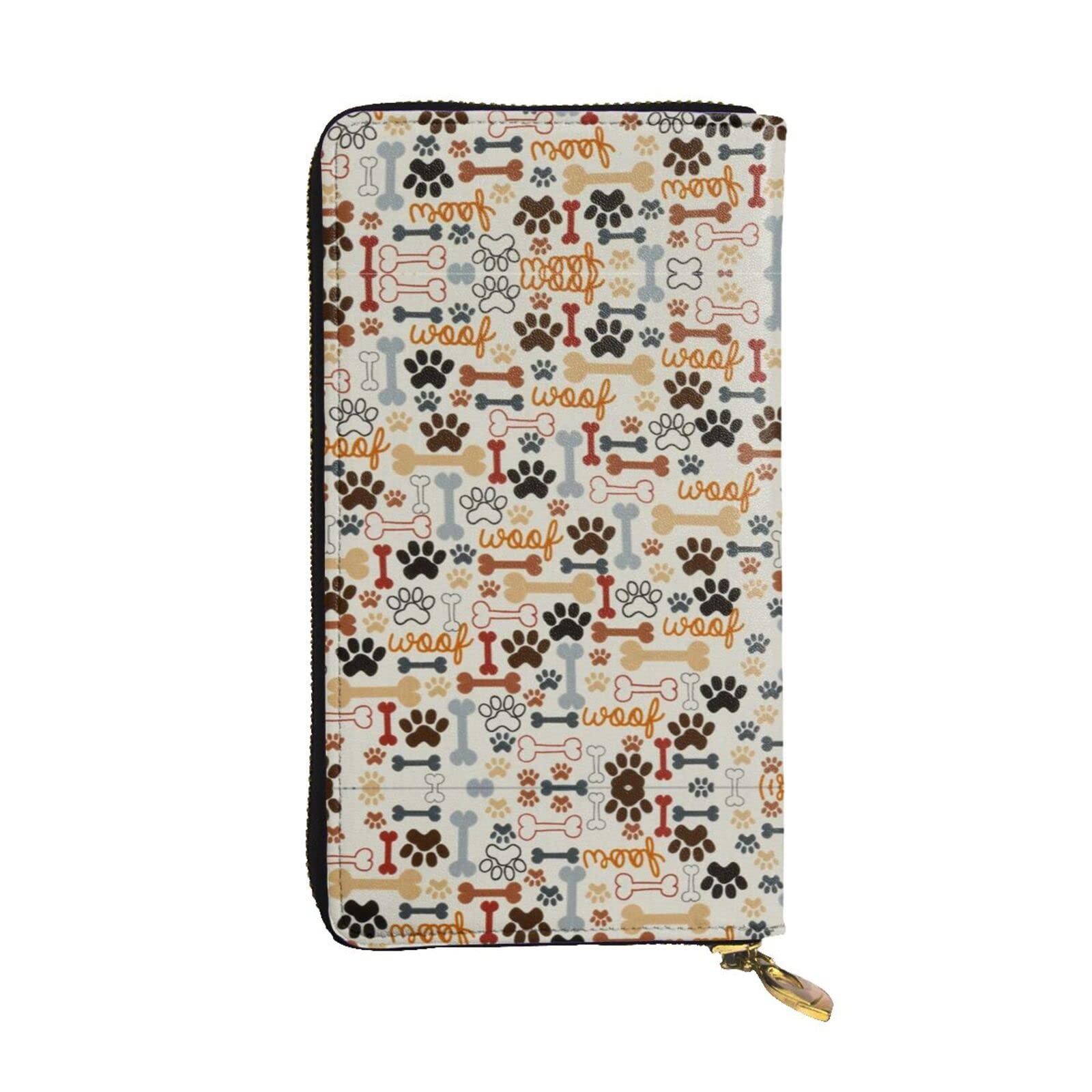 Dog Bones Paw Prints Women'S Leather Long Clutch Wallet :>> 7.48x4.13 Inch Comfortable, Lightweight, Waterproof, Durable.