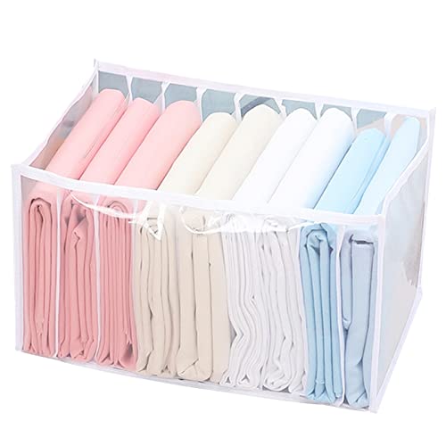 GRASARY Drawer Transparent Clothes Storage Box Home Compartment Organizer for Jeans, Pants, Closet, Socks Underwear, Bra (Grey and White) White 7Grid