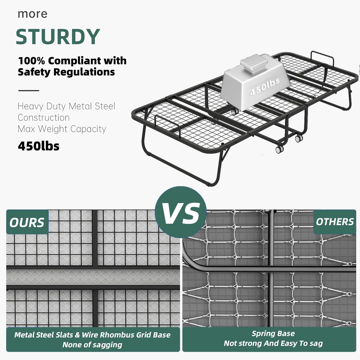 Espsilto Folding Bed with Mattress, Fold up Bed Cot Size 75" x 31" Portable Bed with Memory Foam Mattress, Foldable Bed for Guest, Rollaway Bed for Adults