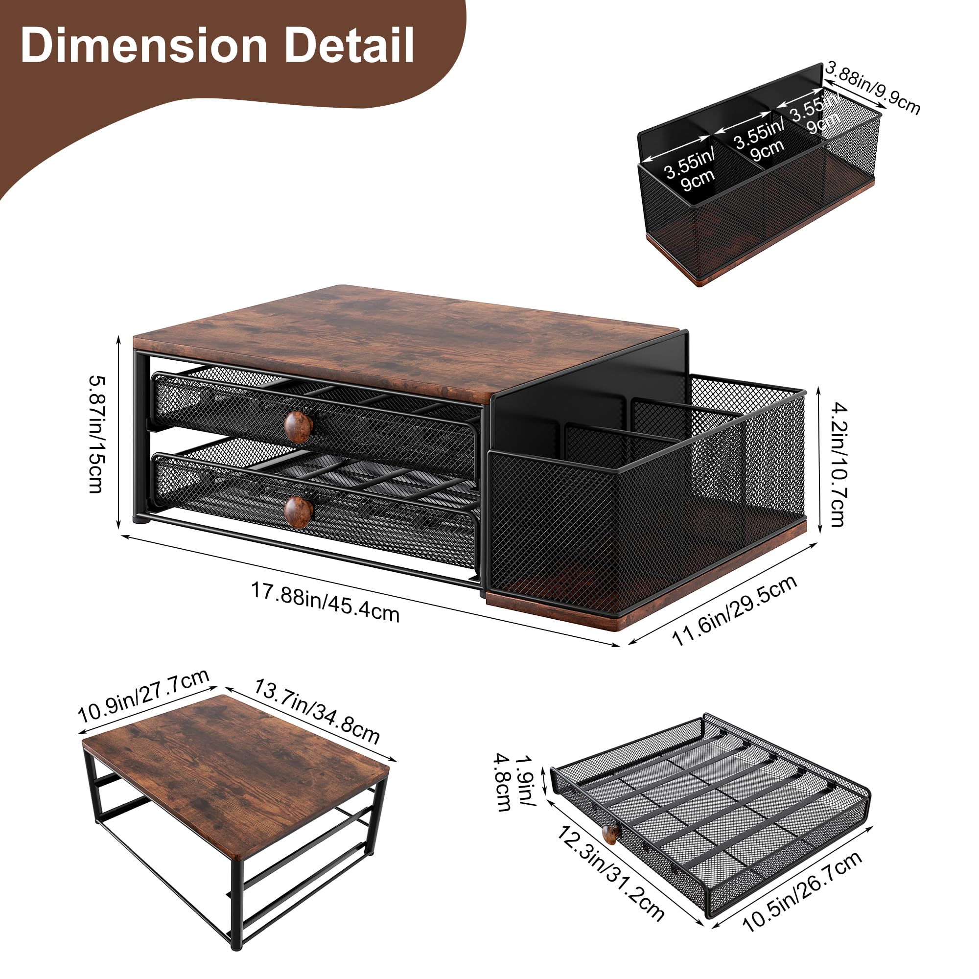 IZLIF Coffee Pod Stand 60 Capacity Coffee Cup Holder 2 Tier Coffee Pods Drawer Organizer for Countertop Coffee Bar Station Organizer with Disposable Cups Lids Holder, Black