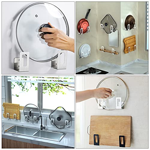DOITOOL Shelving Brackets 4Pcs Free Punch Pot Lid Holder Storage Organizer Rack Stainless Steel Kitchen Wall Mounted Storage Rack for Pot Cover Chopping Board Wall Hung Clothes Drying Rack