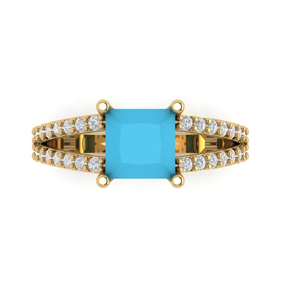 Clara Pucci 2.42 ct Princess Cut Solitaire VVS1 Blue Turquoise Designer Anniversary Bridal Engagement Ring 14k Yellow Gold 6.5