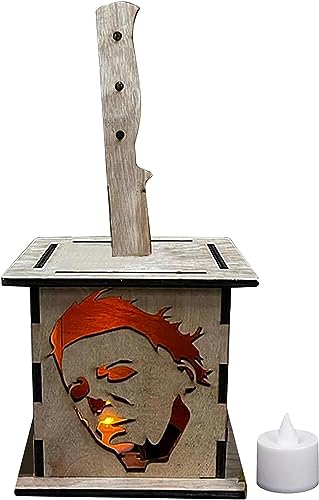 Horror Character Lanterns, Horror Movie Role Silhouette Decorative Lamps, Funny Wooden Horror Lantern Lamp for Indoor Outdoor Halloween Wedding Party Decoration (C)
