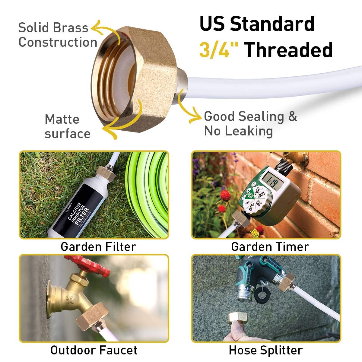 HOMENOTE US Standard Faucet Adapter, 3/4'' to 1/4'' Hose Adapter, Convert 3/4" Female Hose Thread Bib to 1/4" Tubing, 2 Brass Adapters with 4 Washers