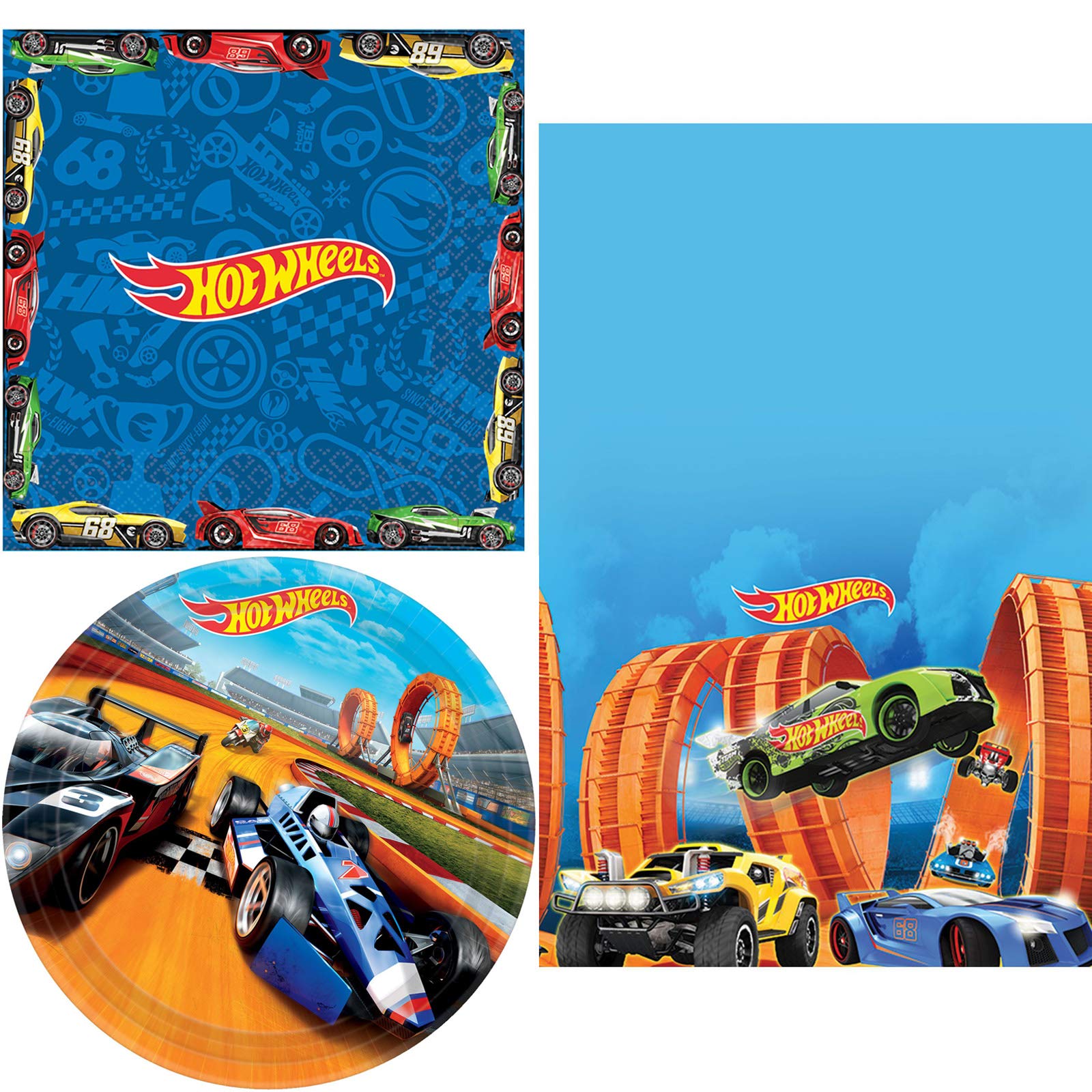 CV Party Bundles Hot Wheels Wild Racer - Napkins, Plates, Tablecover, Happy Birthday Party Bundle for 16 People - Includes 1 Maze Game Activity Card by ClassicVariety