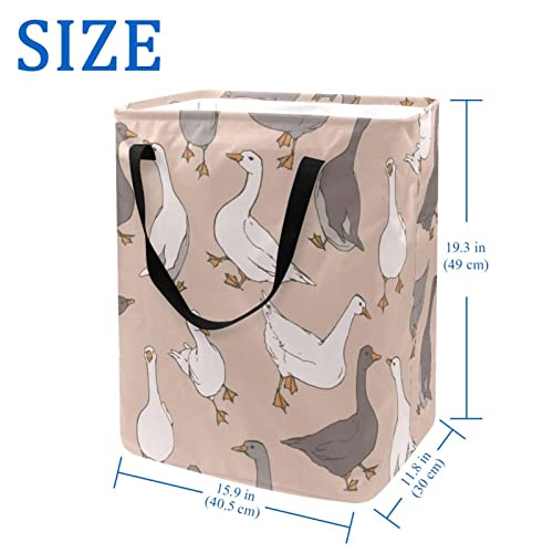 Gray and White Geese Print Collapsible Laundry Hamper, 60L Waterproof Laundry Baskets Washing Bin Clothes Toys Storage for Dorm Bathroom Bedroom