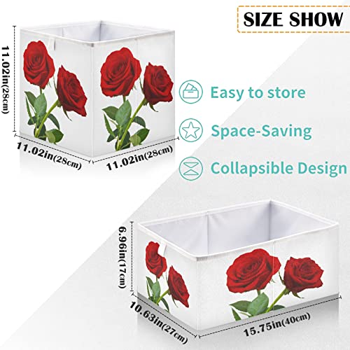 visesunny Closet Baskets Red Rose Storage Bins Fabric Baskets for Organizing Shelves Foldable Storage Cube Bins for Clothes, Toys, Baby Toiletry, Office Supply