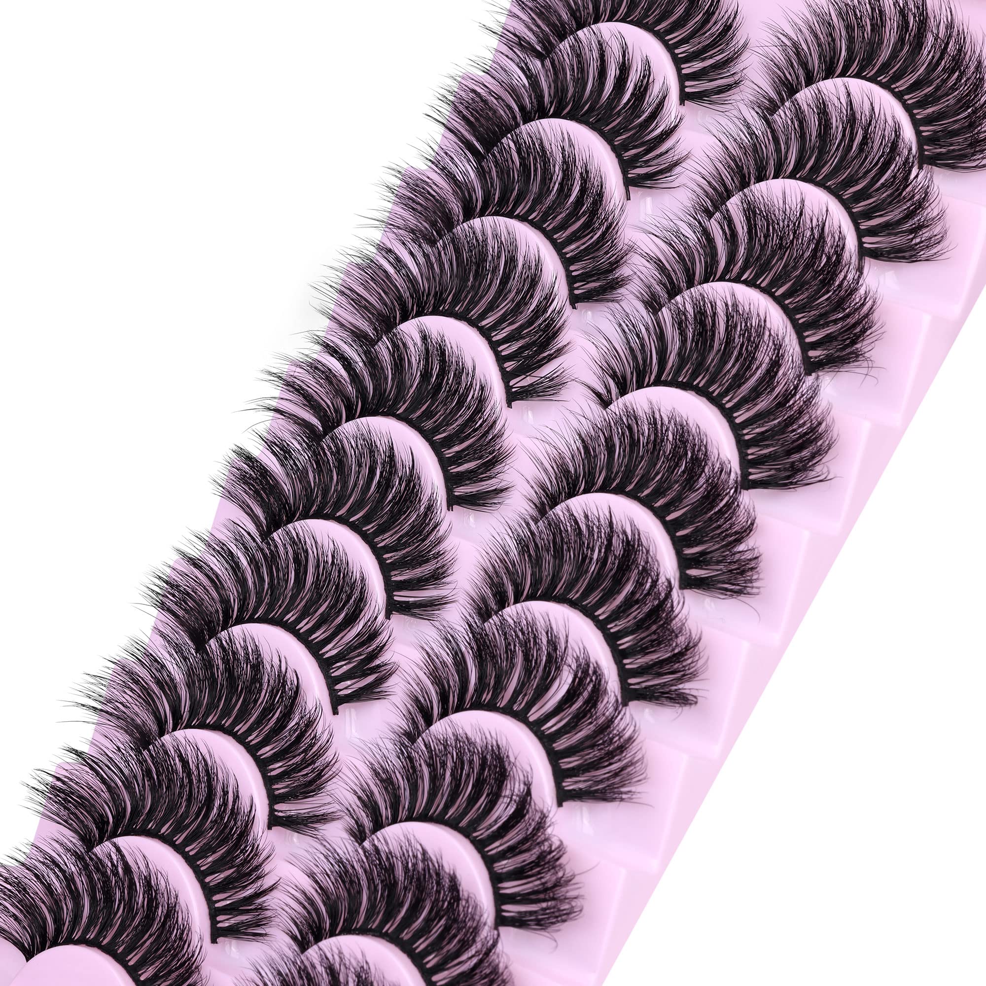 Eyelashes Dramatic Fluffy Cat Eyes Lashes Long Thick Faux Mink Lashes 22MM Fake Eyelashes Wispy Lashes Pack 10 Pairs by Pawotence