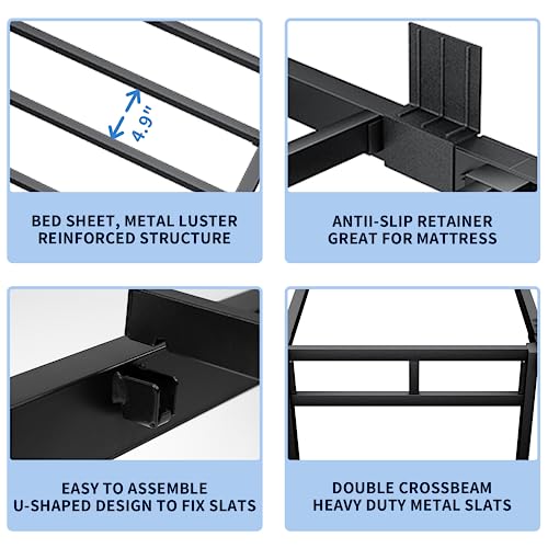 ROIL 14 Inch Twin Size Bed Frame with Mattress Slide Stopper - Single Black Basic Anti Squeak Steel Slats Metal Platform, Heavy Duty Noise Free Easy Assembly Bedframes, No Box Spring Needed