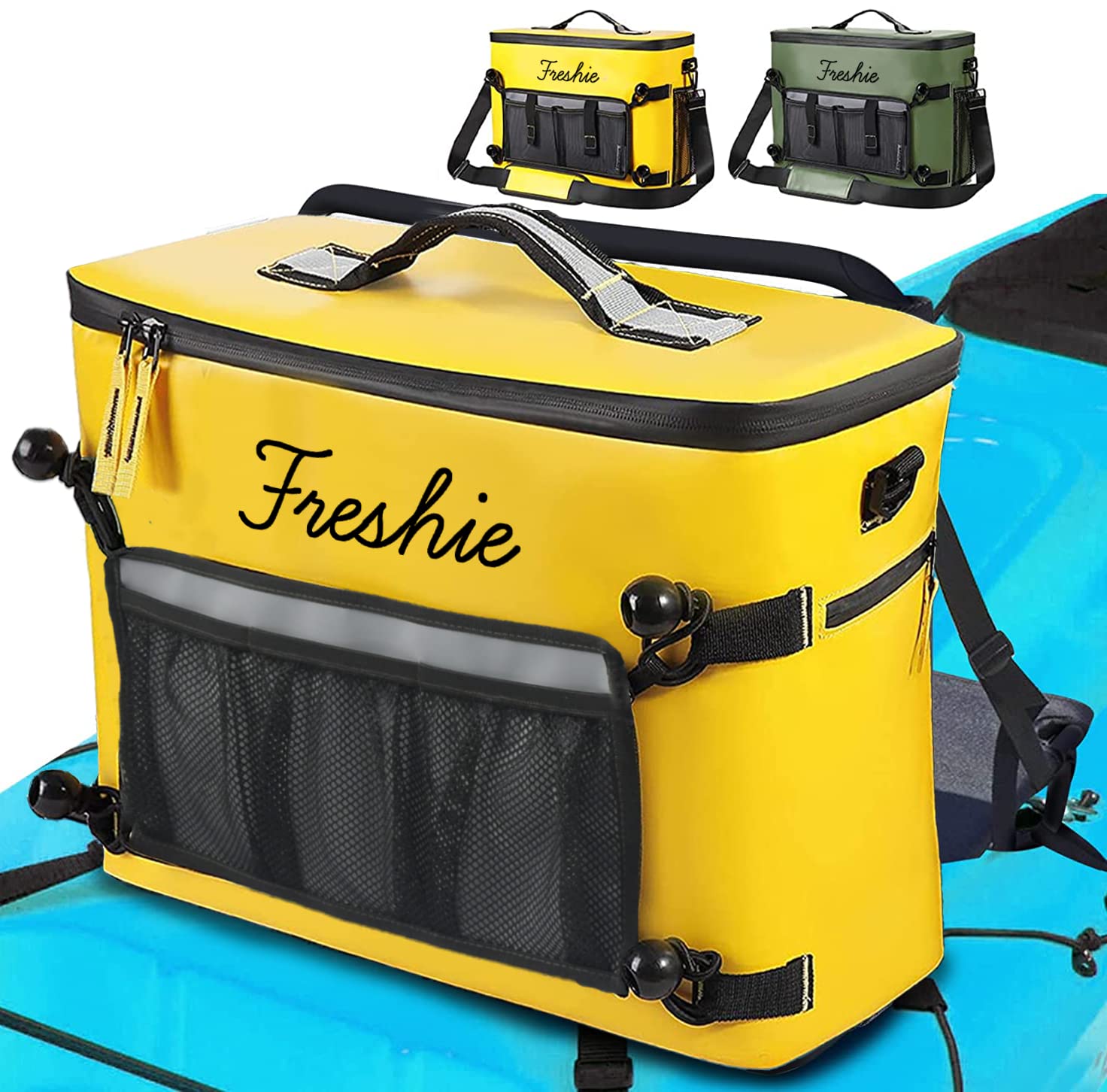Freshie Insulated Kayak Cooler Bag with Cup Holders/Drink Carriers Premium, for Outdoors, Beverage, Seat Back, Lawn-Chair, Stores Drinks and Keeps Them Cool All Day Kayaking (Yellow)