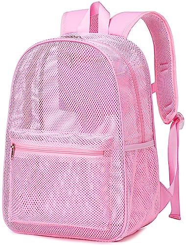 LEDAOU Mesh Backpack for Kids Girls Semi-Transparent Mesh School Backpack Bookbag Lightweight Casual Daypacks for Beach Gym(Pink)