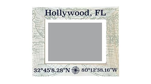 R and R Imports Hollywood Florida Souvenir Wooden Photo Frame Compass Coordinates Design Matted to 4 x 6