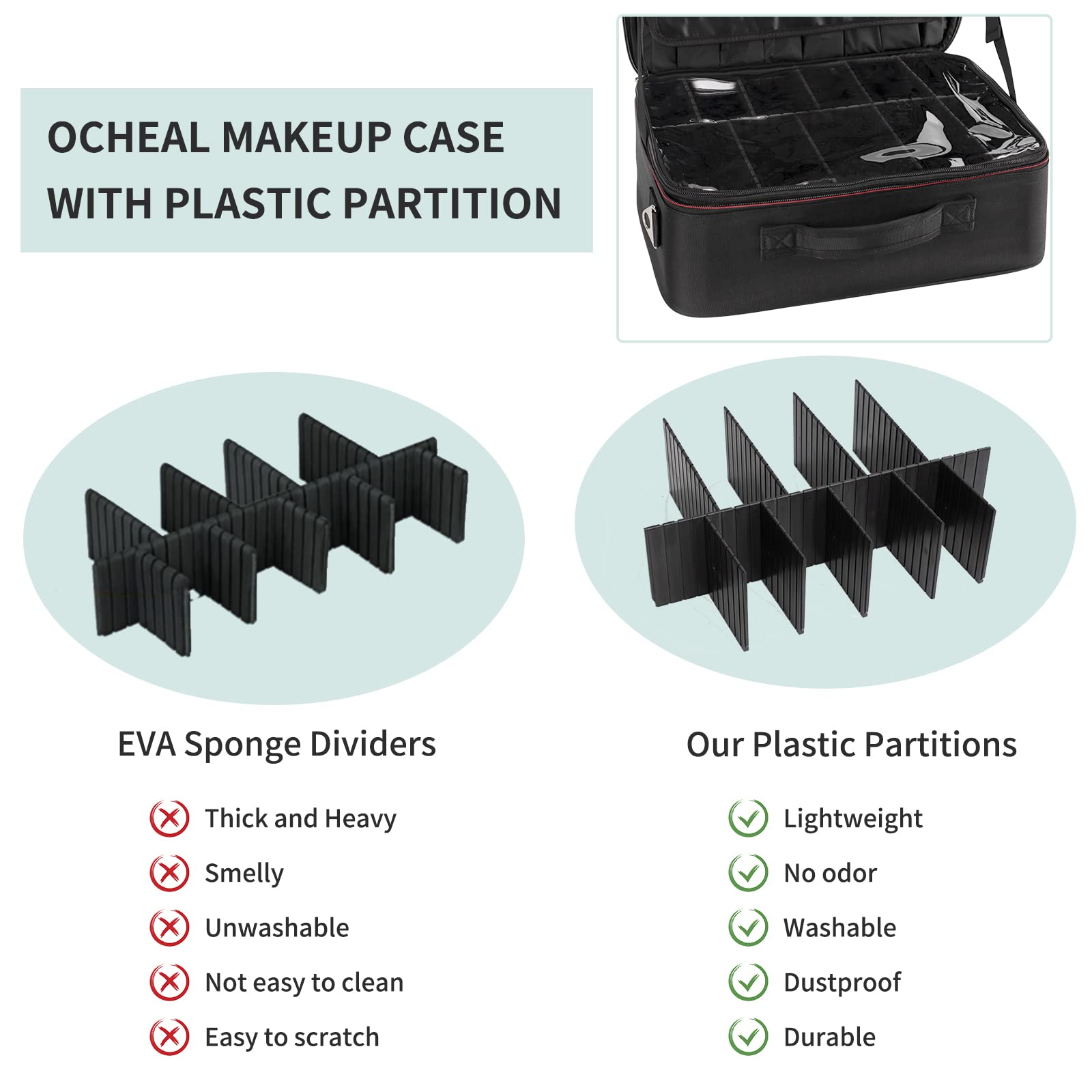 Extra Large Makeup Case, Makeup Bag Organizer Travel Cosmetic Case Portable Artist Storage Bag with Washable Plastic Divider and Heat Insulation Layer For Lipstick Makeup Toiletry Accessories Black