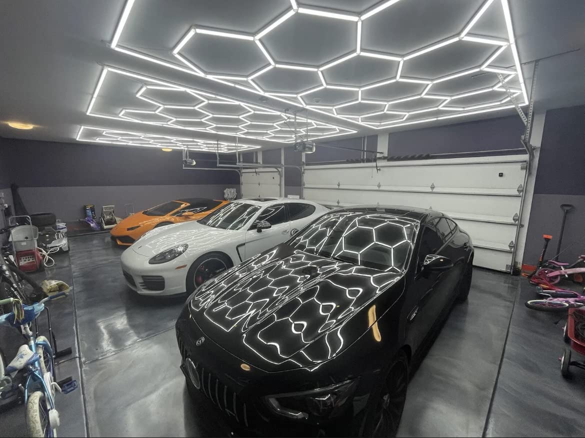 EVMIZE Hexagon LED Lights for Garage, Gym, Warehouse, Auto Car Detailing Shop, Office, Barbershop, Salon Light White 6500k CE Certified Hex Room LEDS Honeycomb Light