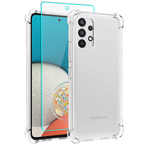 for Samsung A53 5G Case, Galaxy A53 5G Case and Screen Protector, Shockproof Crystal Clear Slim Soft Silicone TPU Protective Phone Cover for Samsung Galaxy A53 5G (Clear)